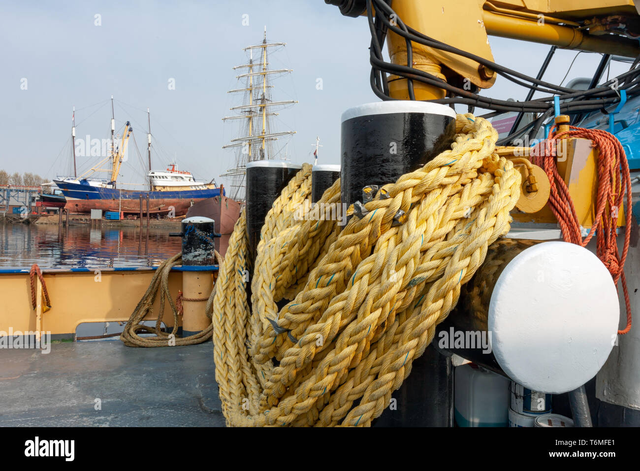 Deck of a tugboat in Dutch harbor Stock Photo - Alamy