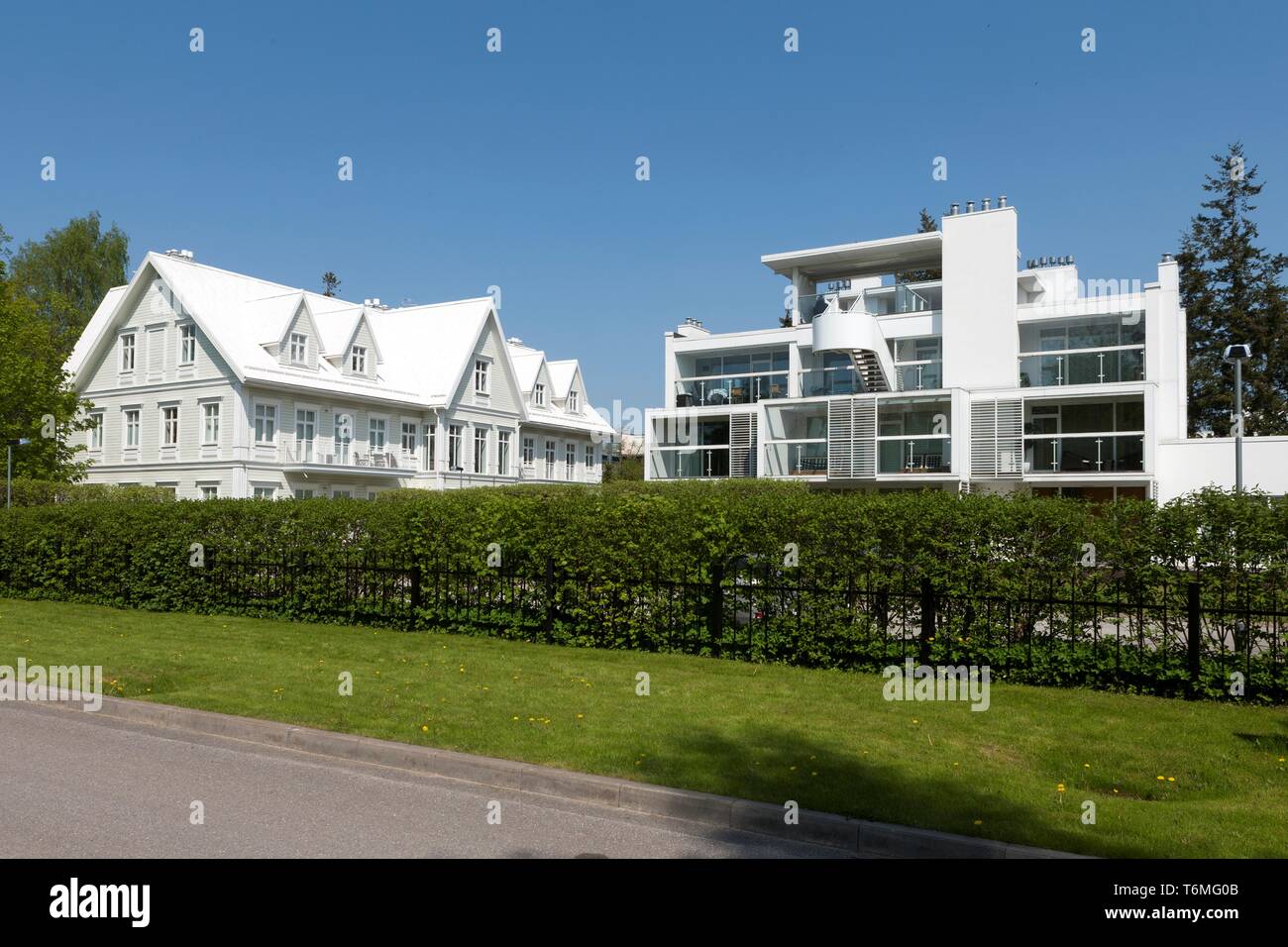 Wooden villa and a modern building in PÃ¤rnu Stock Photo - Alamy