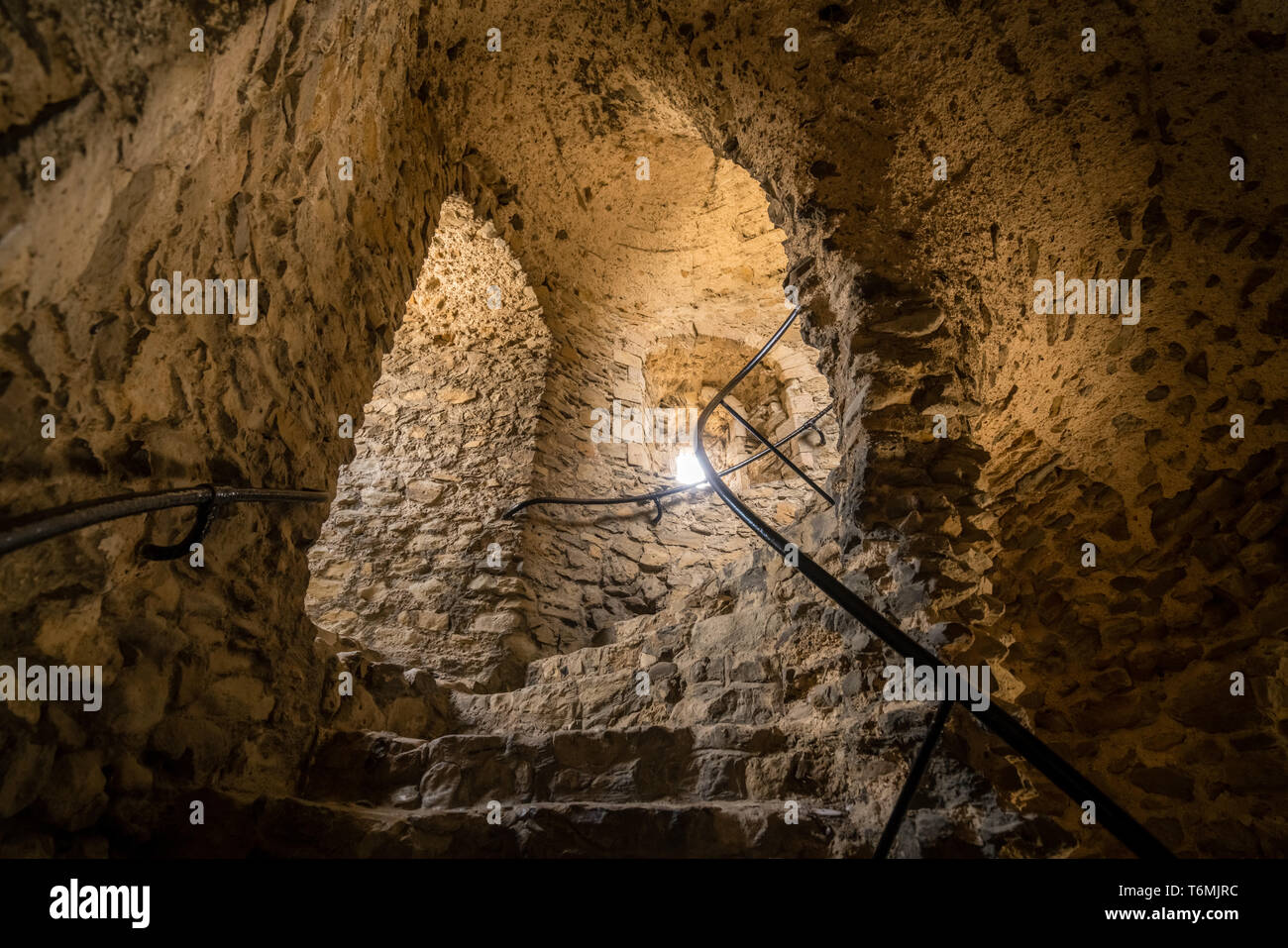 Winding stairs to the top of the castle tower Stock Photo - Alamy