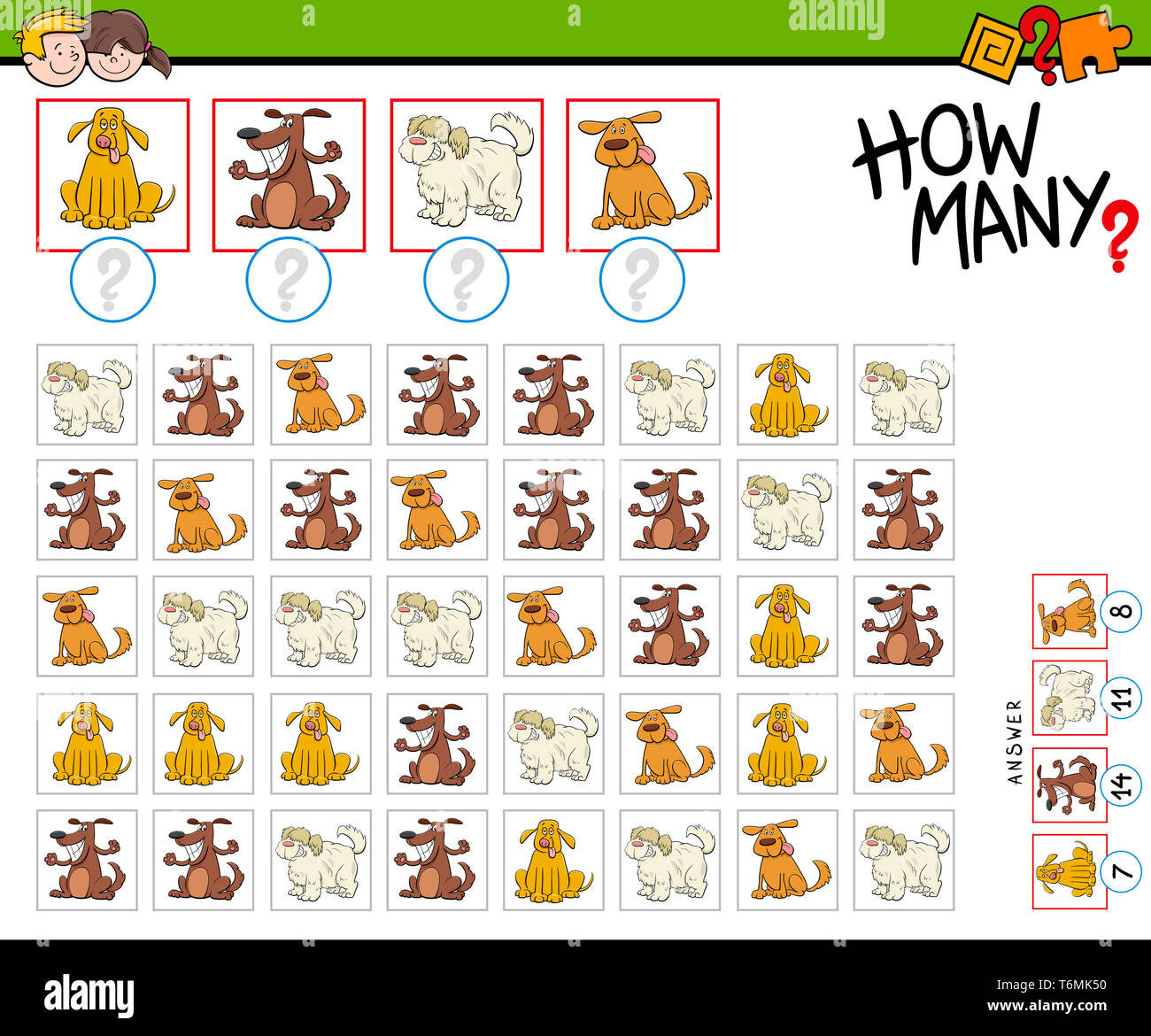 how many cartoon dogs counting game Stock Photo - Alamy