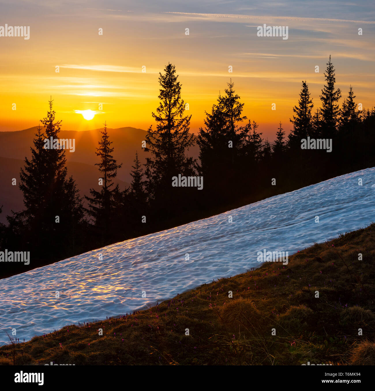Sunset spring Carpathian mountains Stock Photo - Alamy