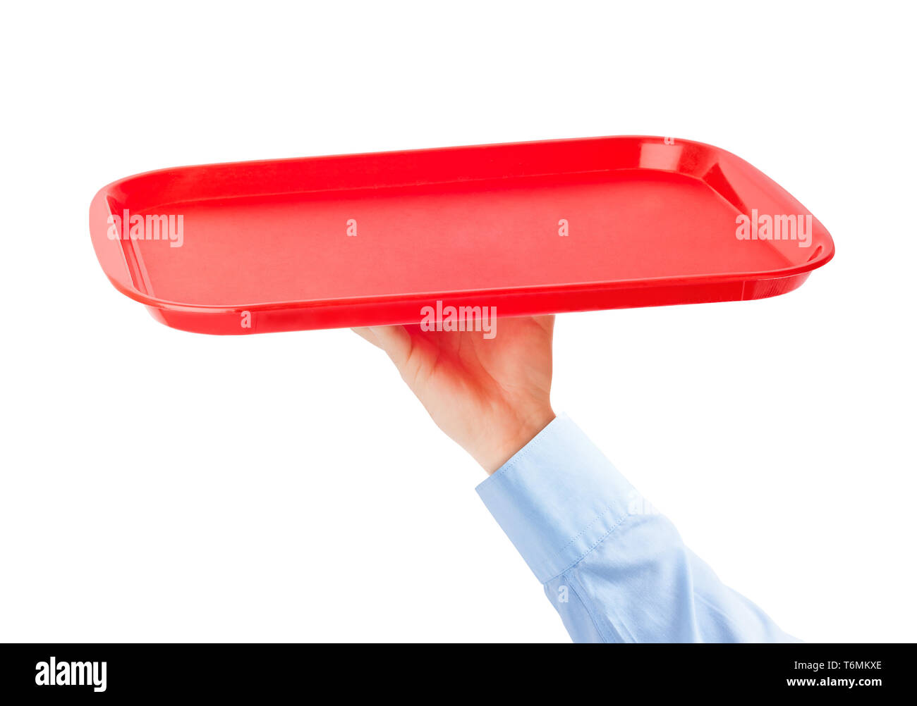 Hand with tray Stock Photo - Alamy
