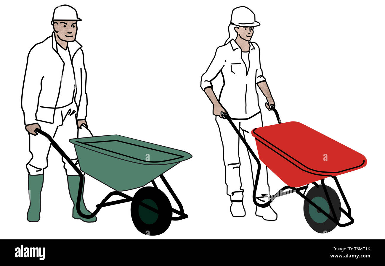 Woman pushing wheelbarrow hi-res stock photography and images - Alamy