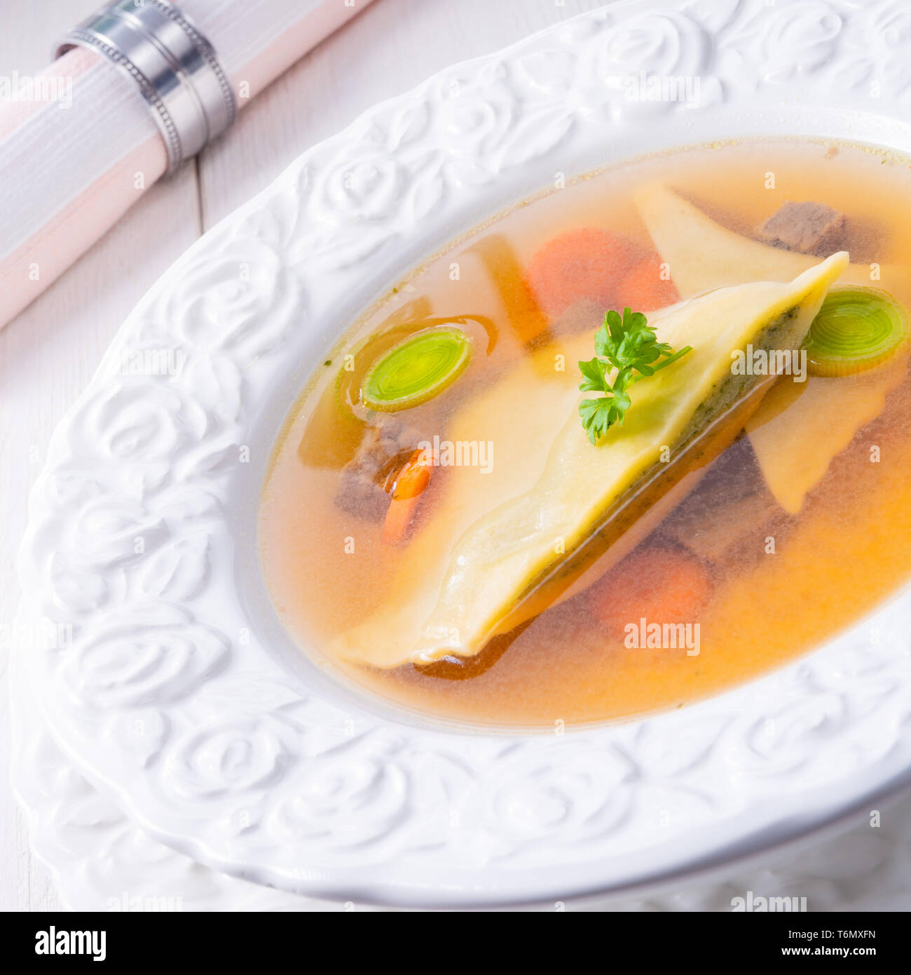 Delicious Swabian original! Maultaschen with traditional filling Stock ...