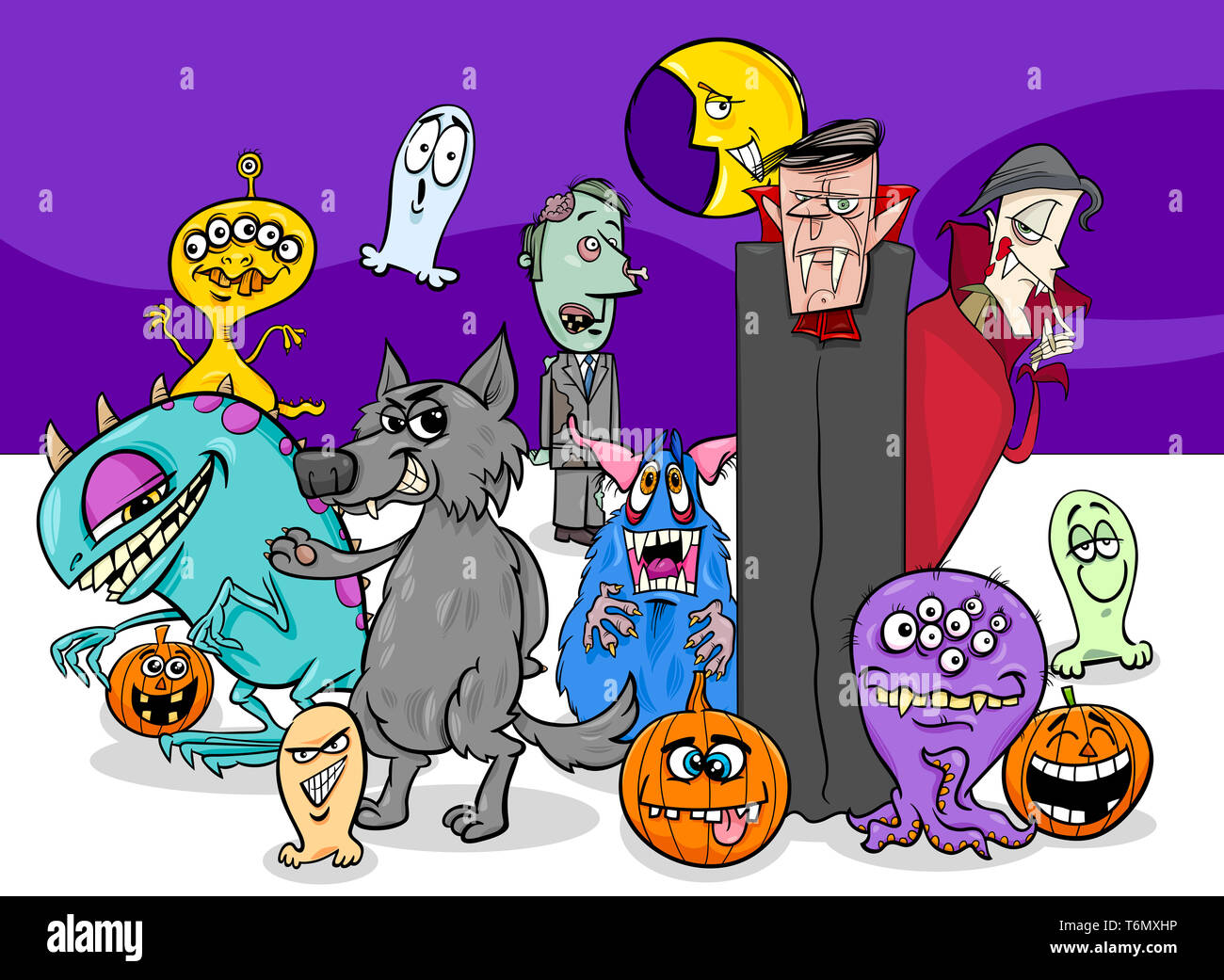 Halloween holiday cartoon monster characters group Stock Photo - Alamy