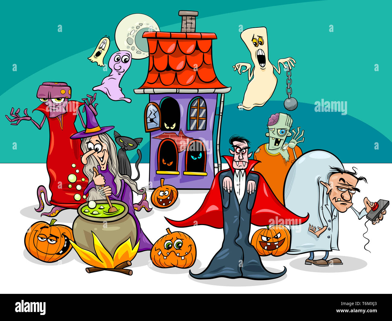 Halloween holiday cartoon characters group Stock Photo - Alamy