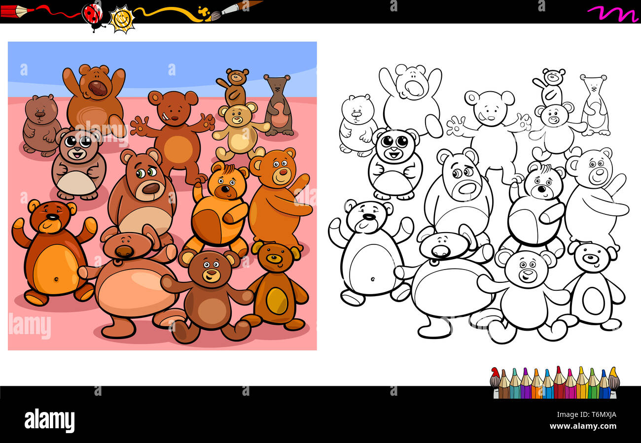 teddy bears characters group coloring book Stock Photo - Alamy