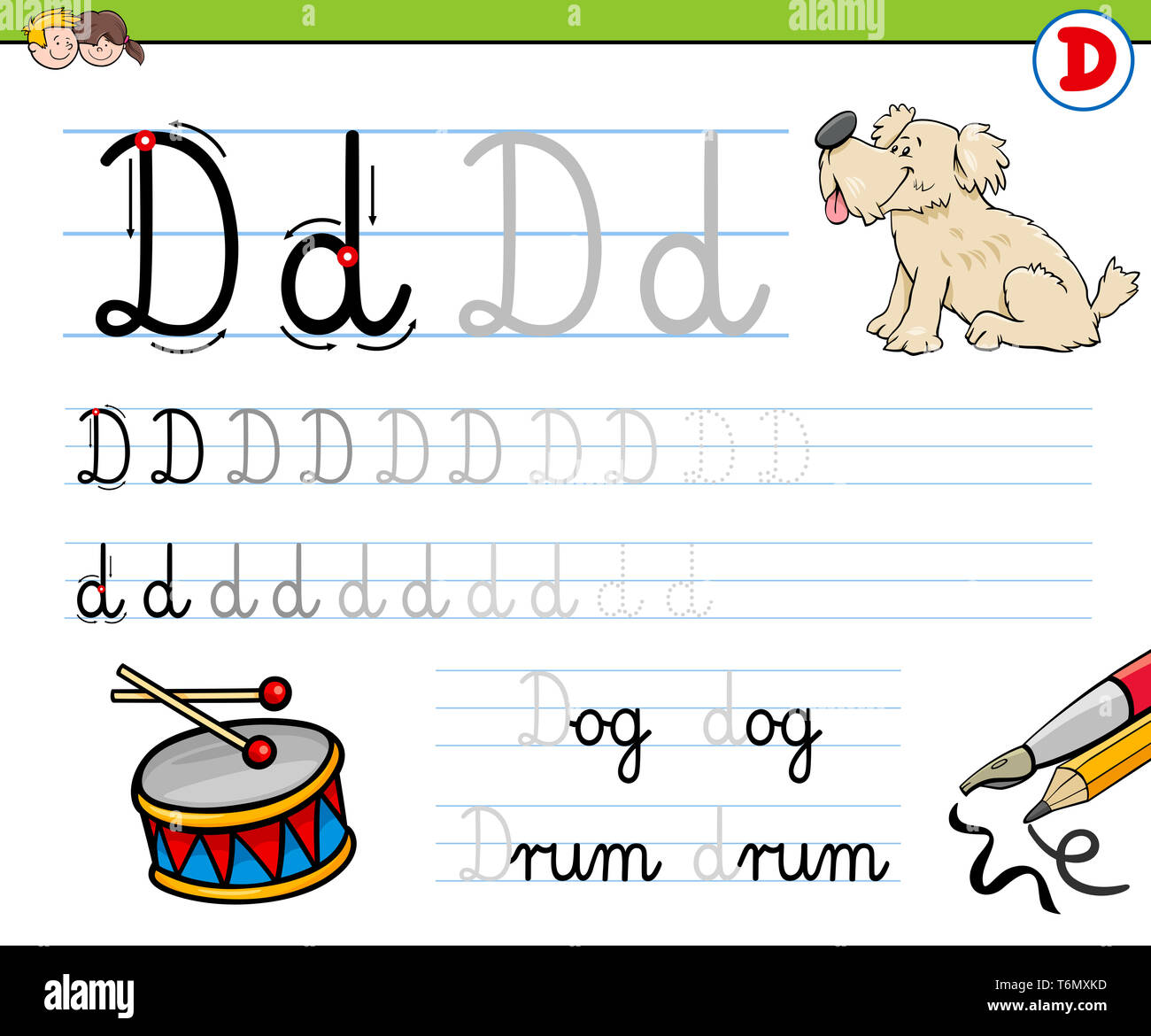 How To Write Letter D Workbook For Children Stock Photo Alamy