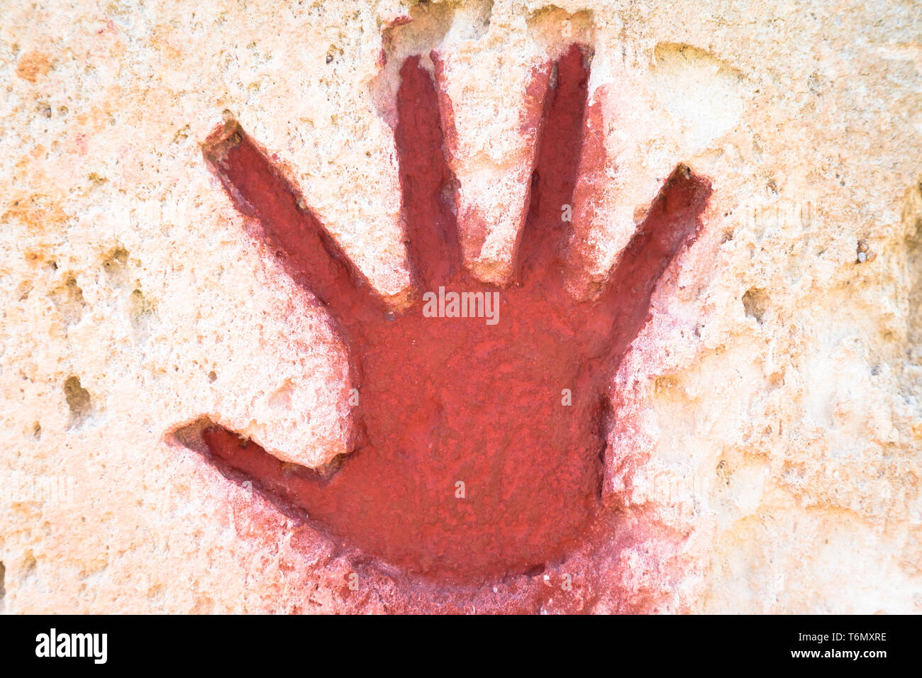 Red hand on stone - graphic gothic element Stock Photo - Alamy