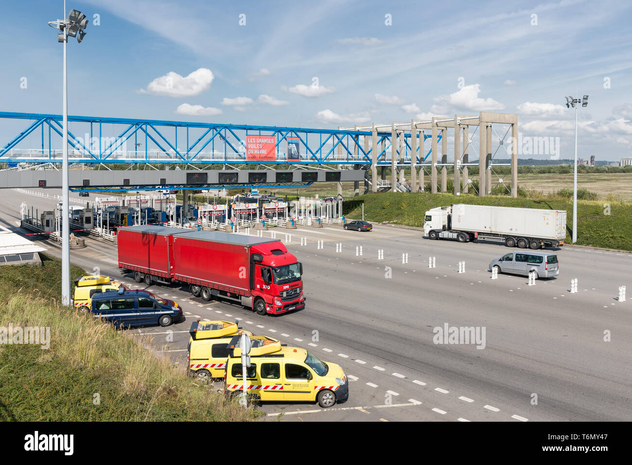 French toll station for Pont de Normandie over river Seine Stock Photo ...