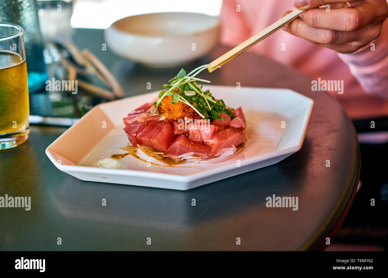 Hawaii poke bowl food plate Stock Photo - Alamy