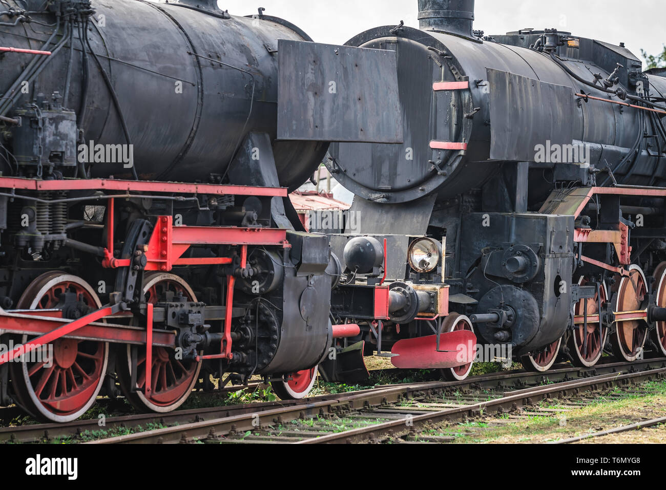 Old disused retro steam black train locomotives Stock Photo - Alamy