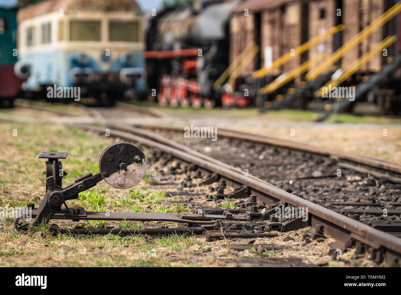 Old rusty manual switch on the rail tracks Stock Photo - Alamy