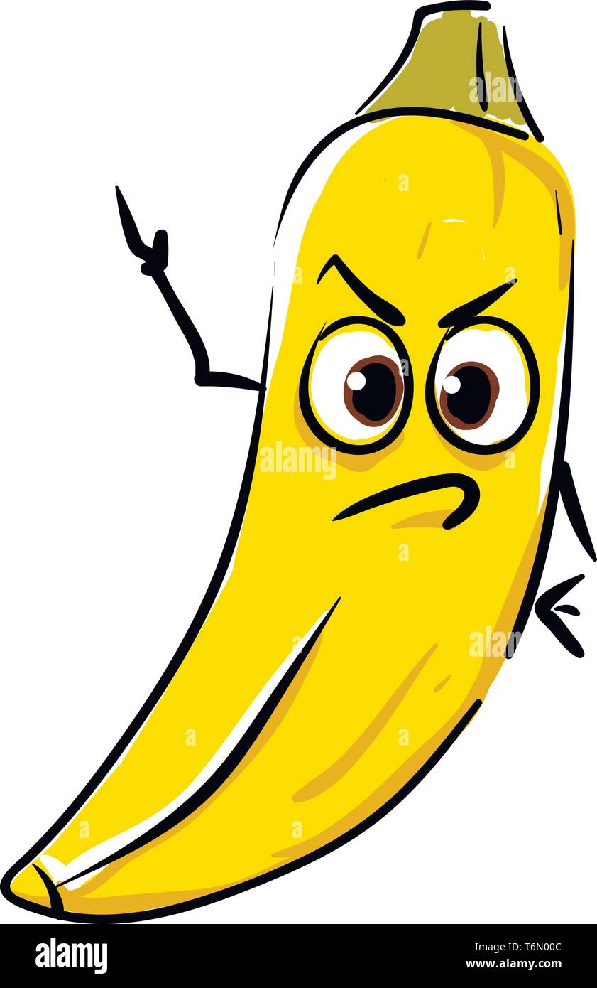 A beautiful bright yellow banana in cartoon depicting an angry face ...