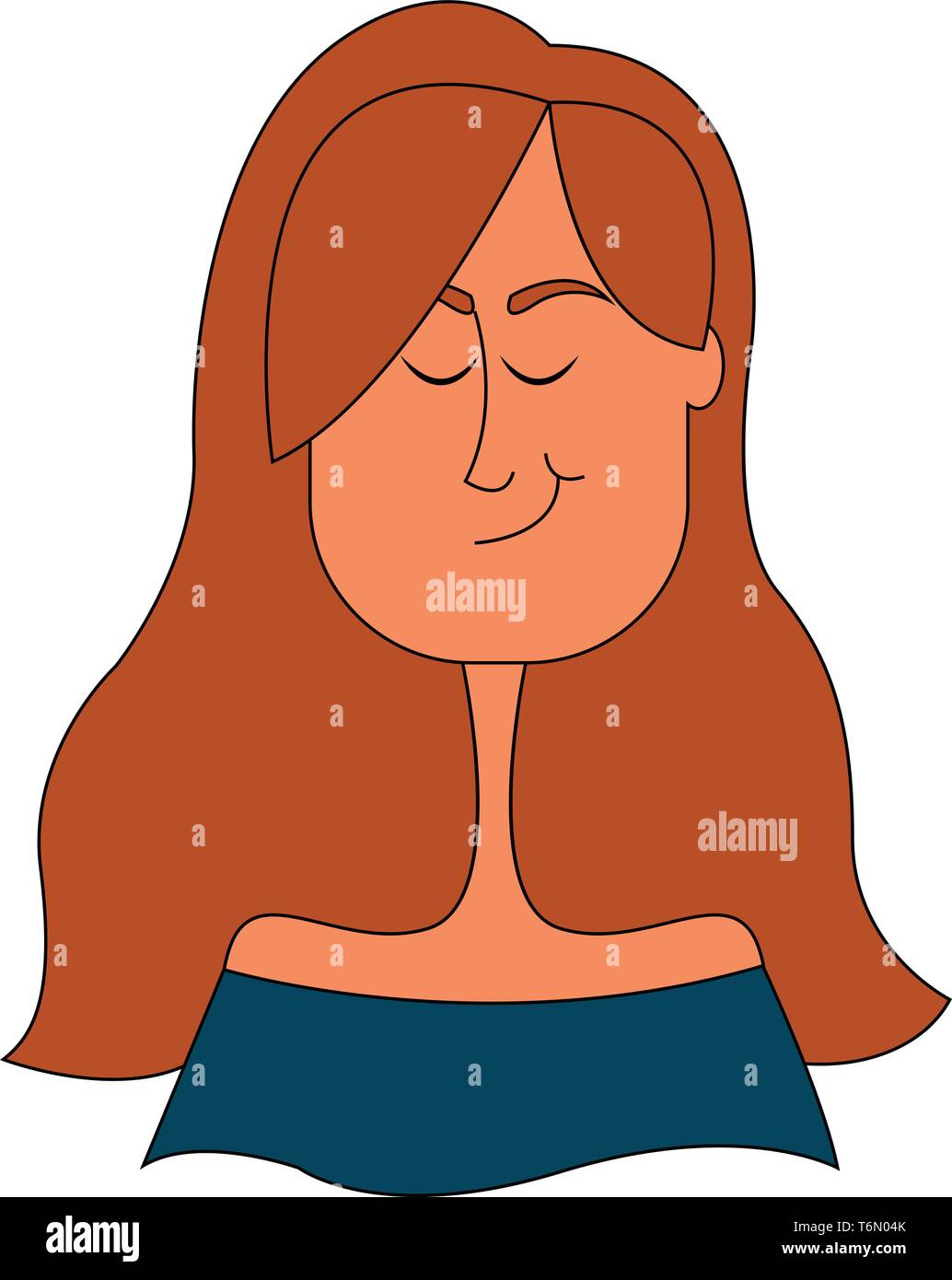 A lady with long neck and closed eyes wearing a blue dress vector color ...