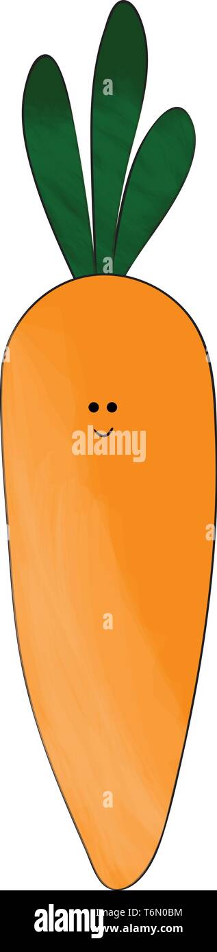 A big sweet carrot fresh from farm with its green leaves vector color ...