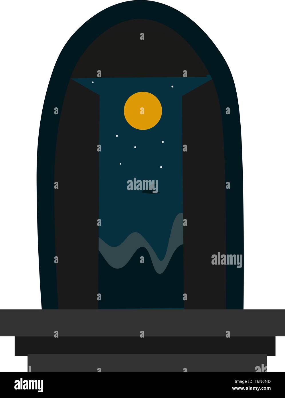 A open door of a house showing a dark night with sky moon and a bird ...