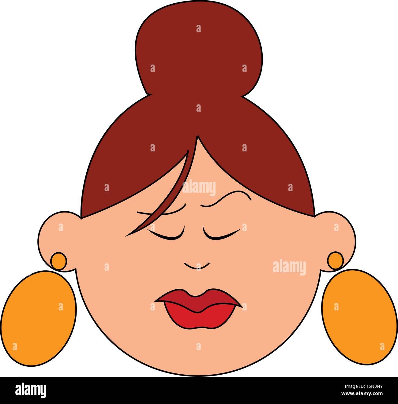 A lady in bun with big earrings in yellow color vector color drawing or ...