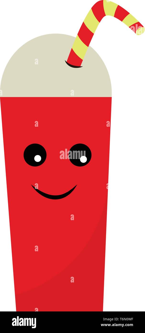 A fresh tall cup in red color with straw in it vector color drawing or ...