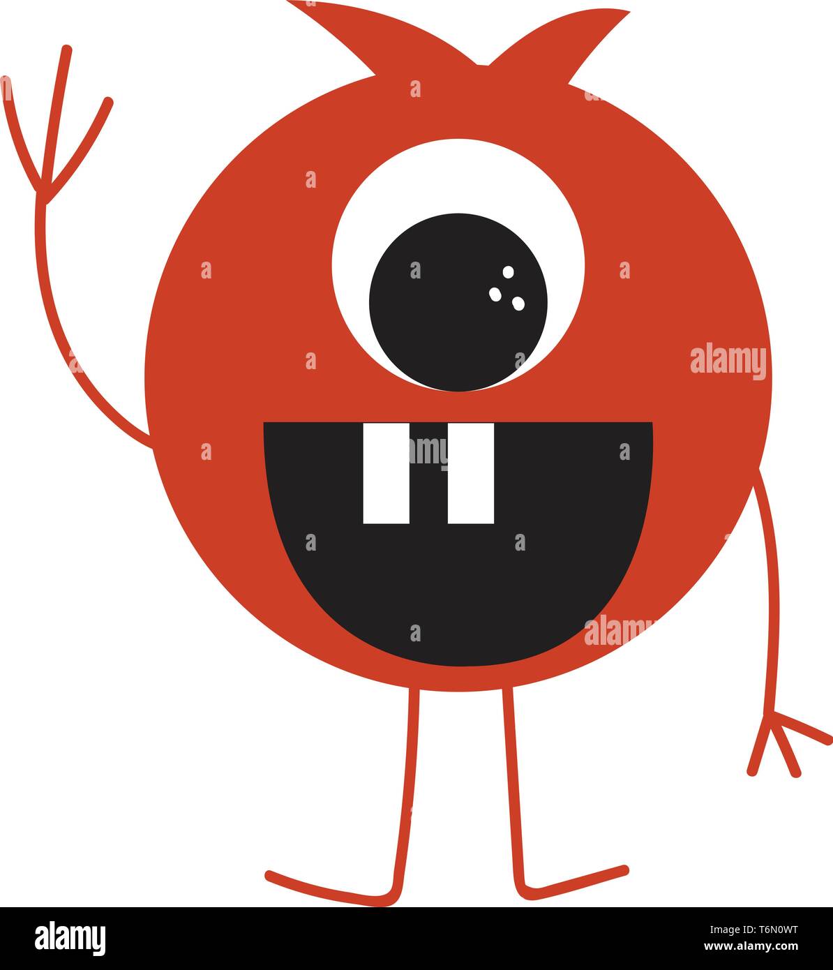 A funny monster with arms and legs and two big teeth and a single eyes ...