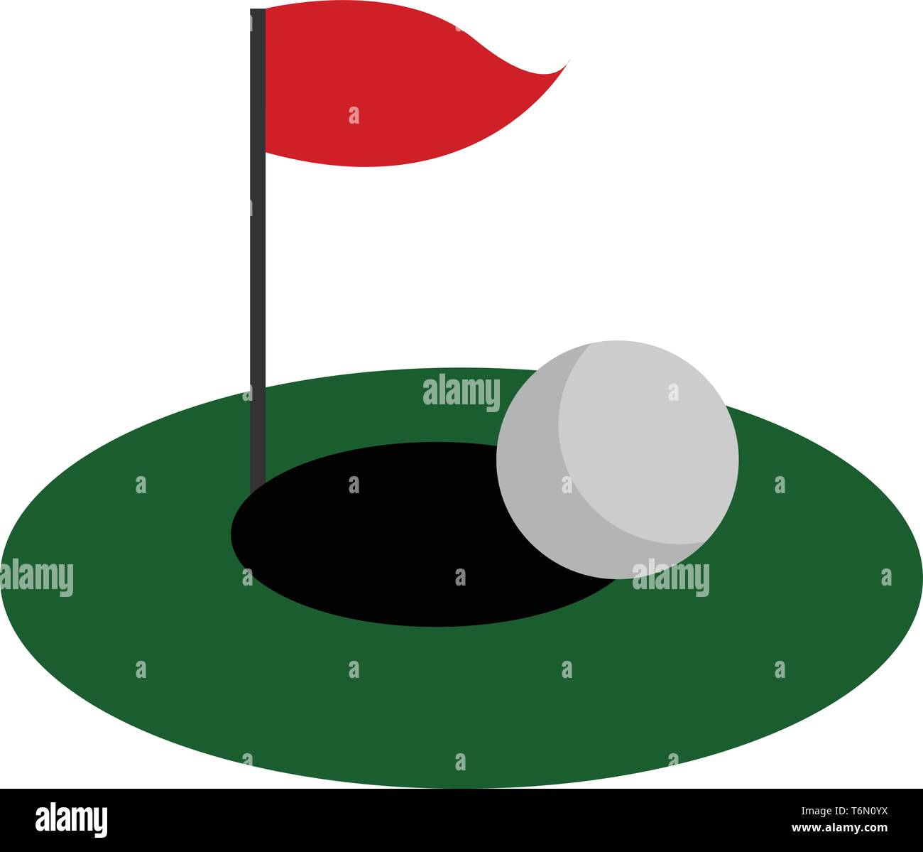A green golf court with a red flag and golf ball vector color drawing ...