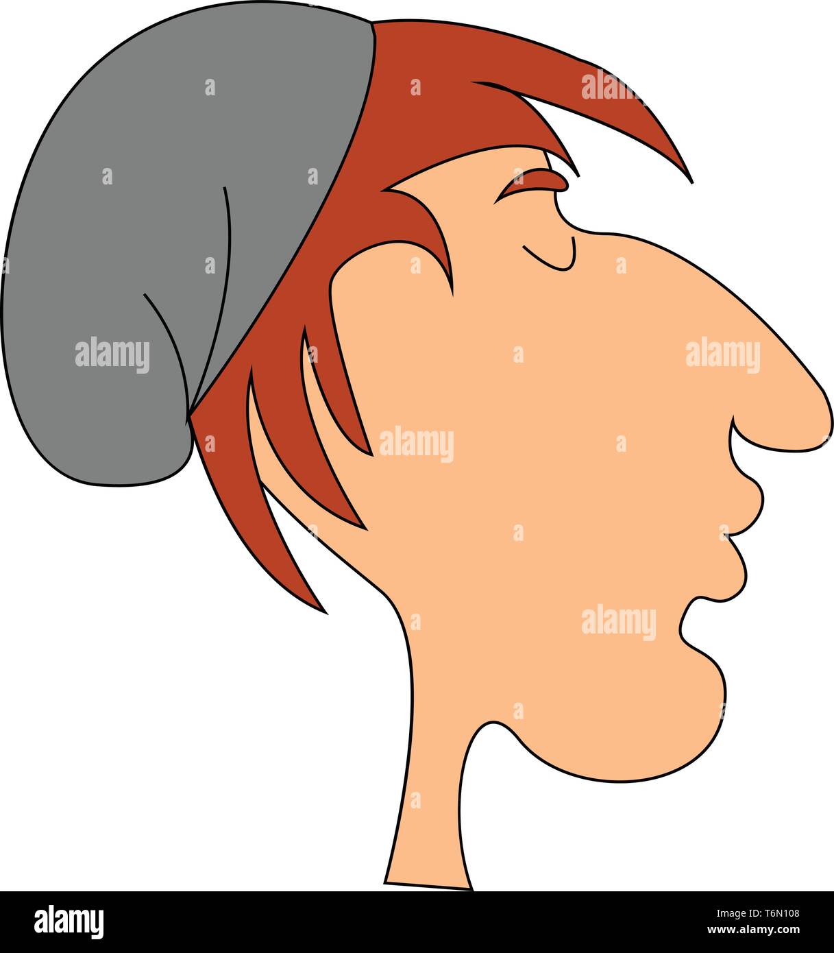 A lazy man with red hair wearing grey hat vector color drawing or ...