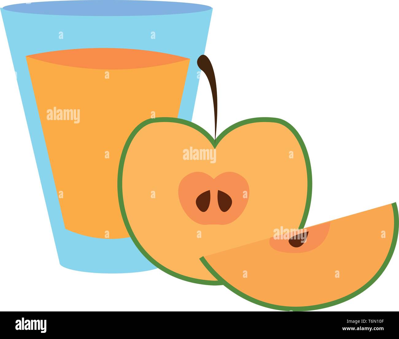 A cup of green apple juice with sliced green apple vector color drawing ...