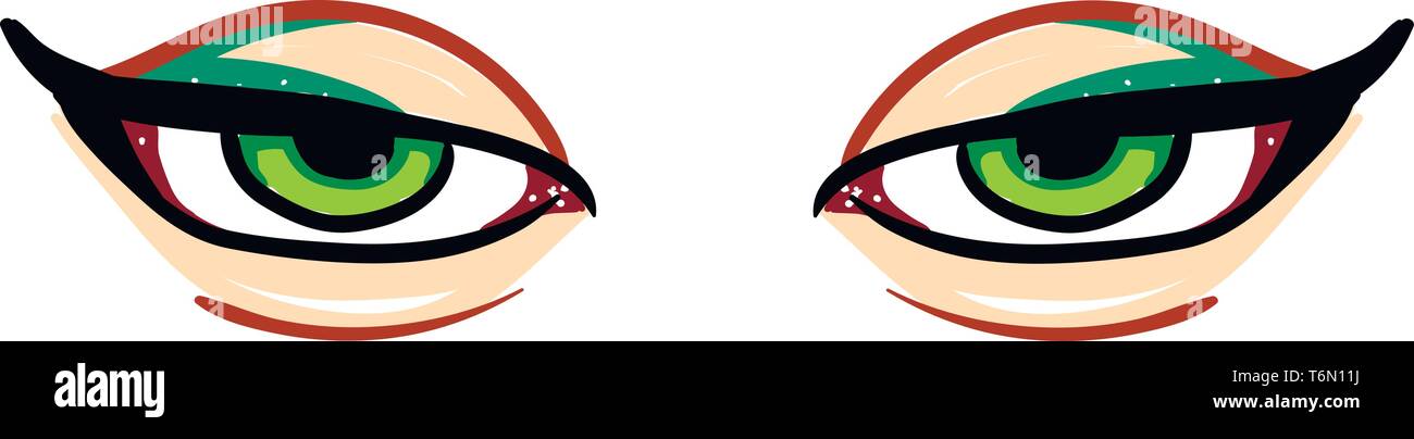 A sharp ninja like eyes in green color vector color drawing or ...
