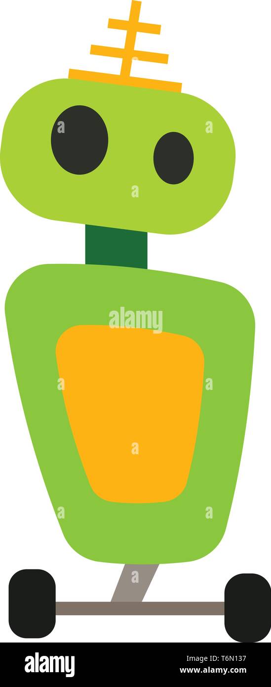A green robot with two wheels and an yellow antenna on the top vector ...