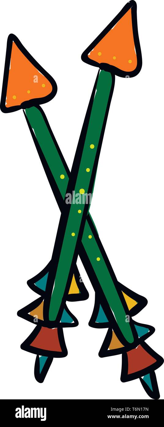 Painting of two crossed colorful arrows is ready to be shot by a bowman ...