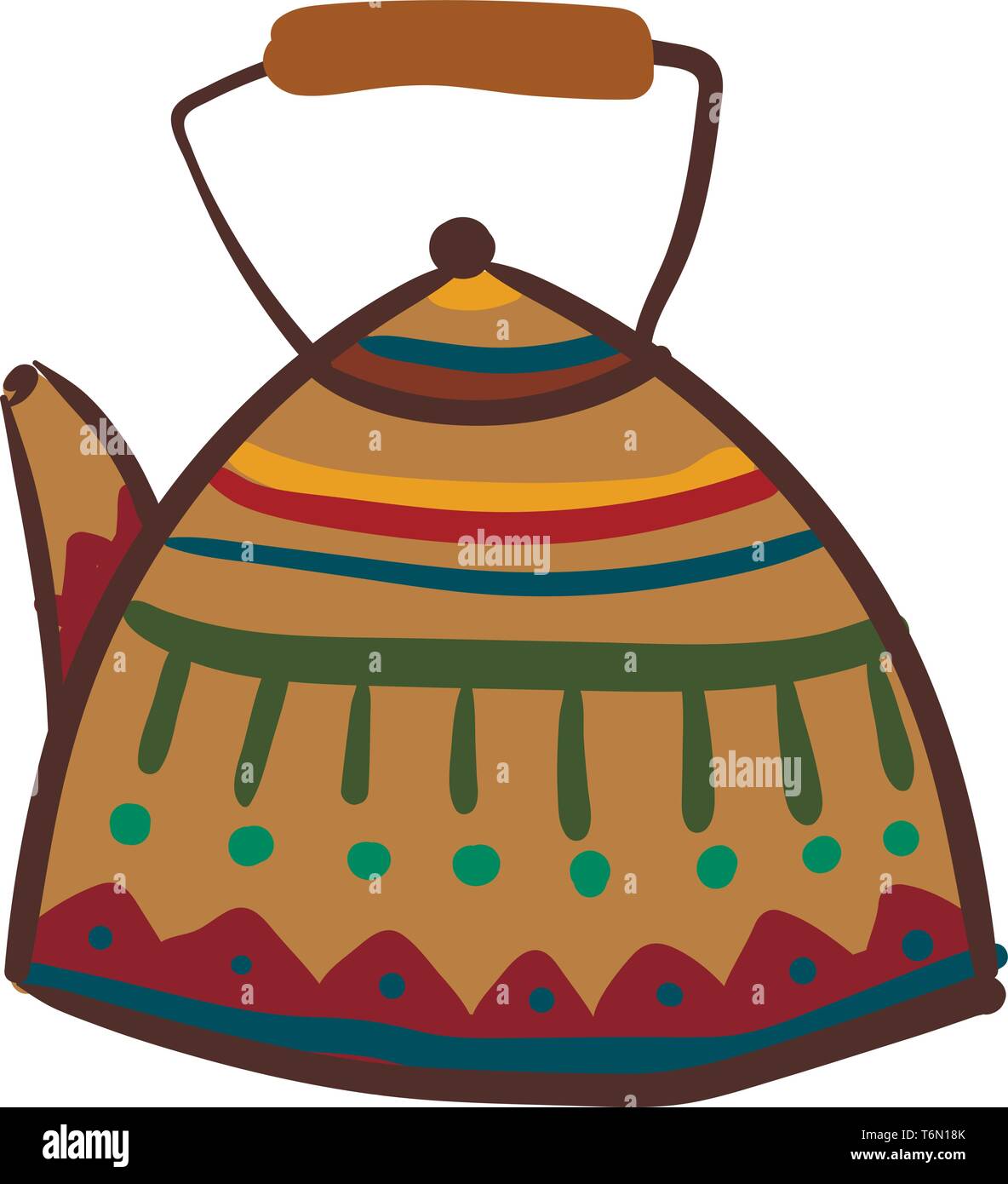 Clipart of a multi-colored kettle designed with green polka dots has a ...