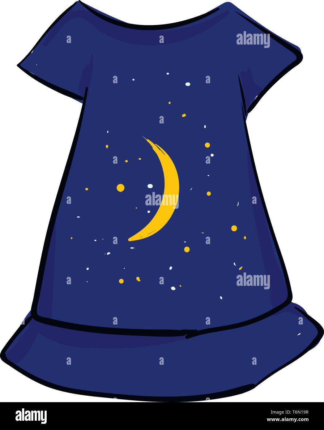 Painting of a showcase blue-colored nightie with a round neck a half ...