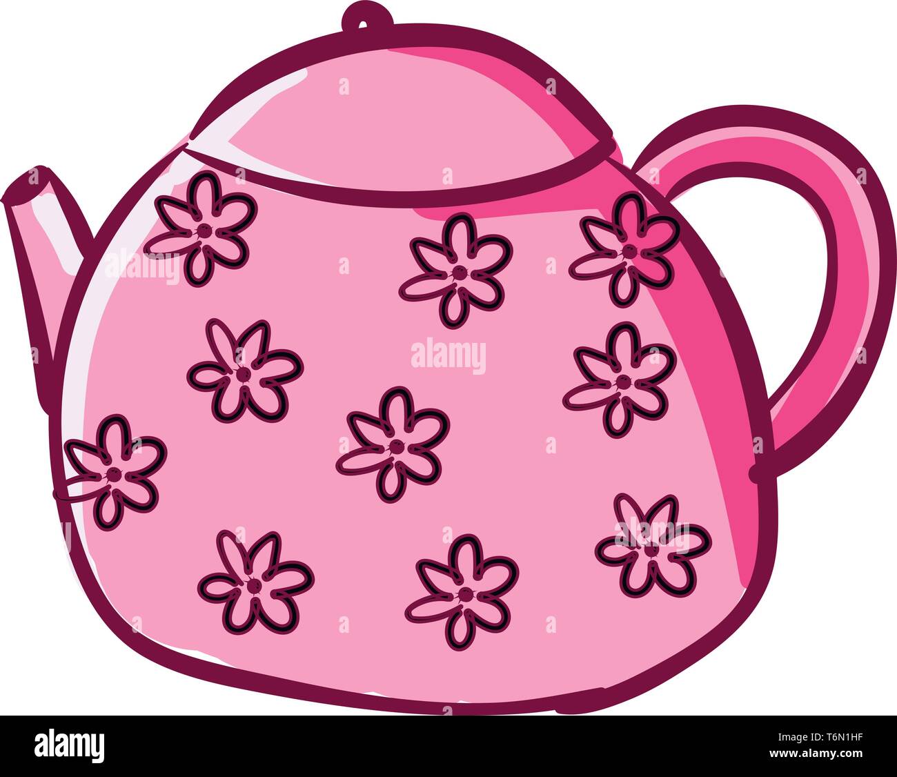 Clipart of a pink-colored kettle with floral designs has a lid a spout ...