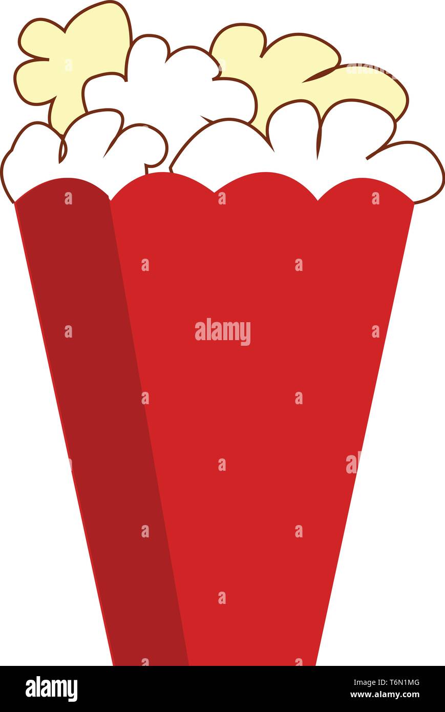 Drawing of yummy popcorn in a red paper box is ready to be enjoyed by ...