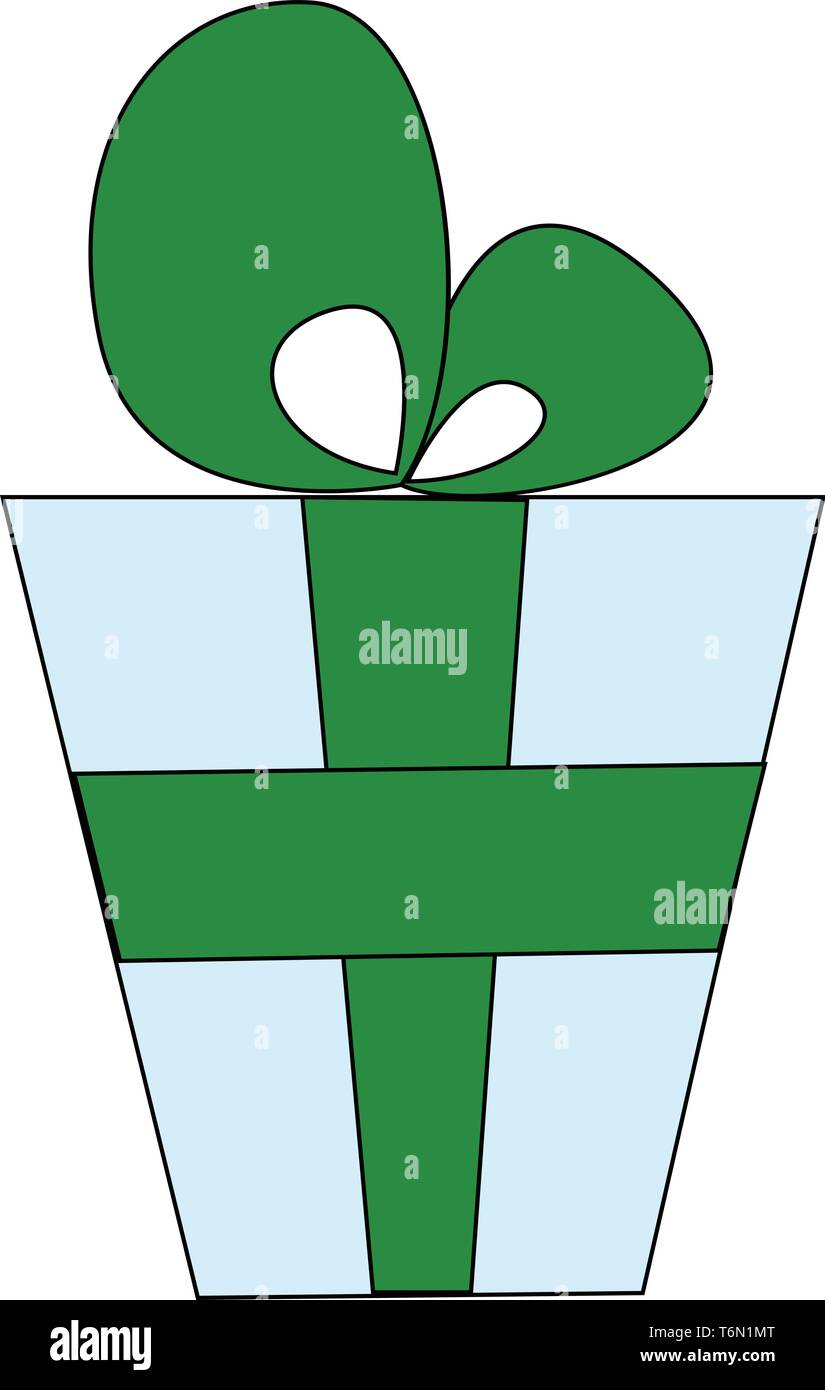 Drawing of a tall rectangular gift box wrapped with blue decorative ...