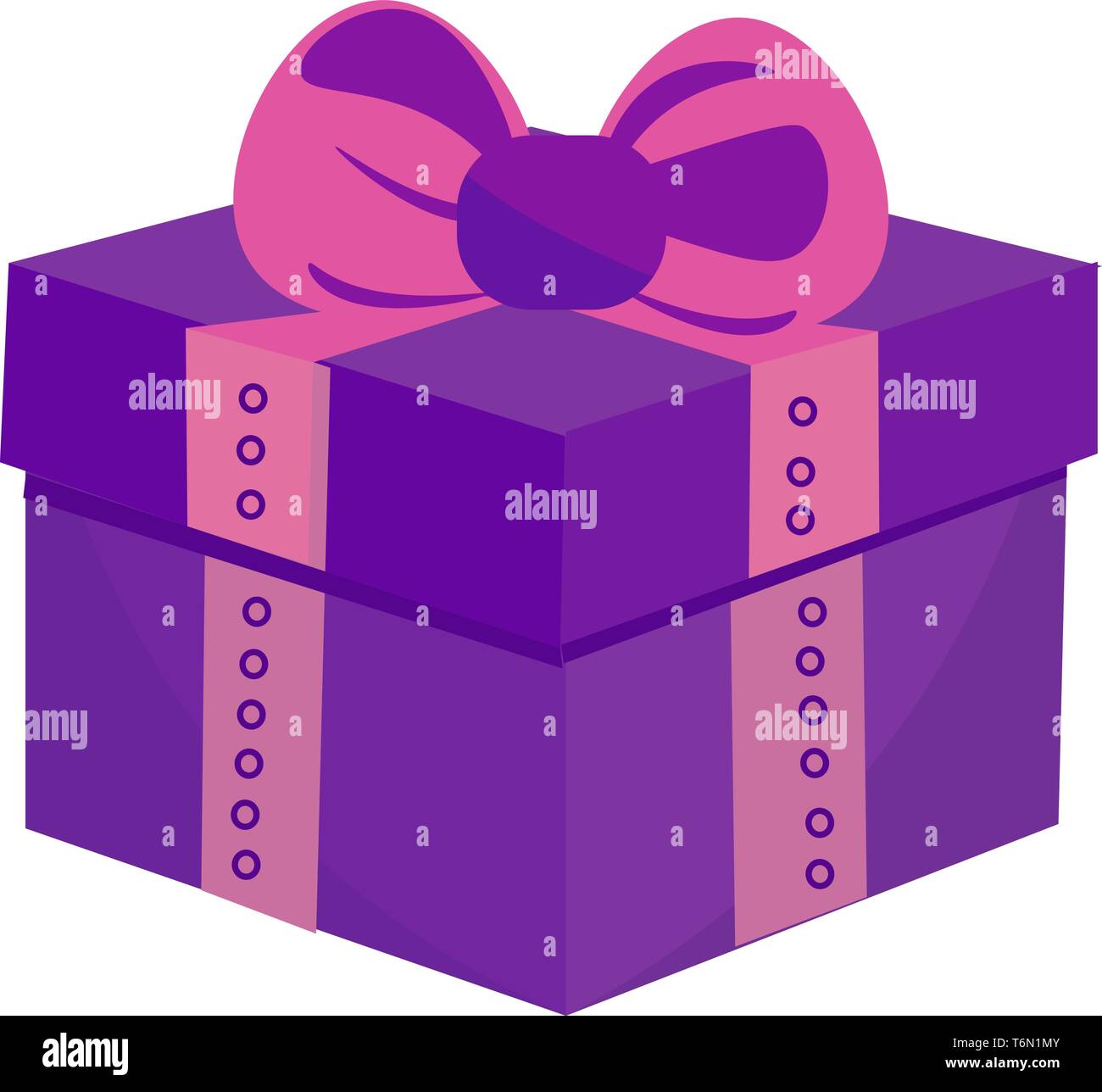 Drawing of a square gift box wrapped with blue decorative paper tied ...