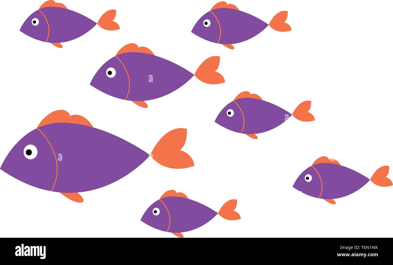 Minimalistic drawing of a regular pattern of purple fish with heart ...