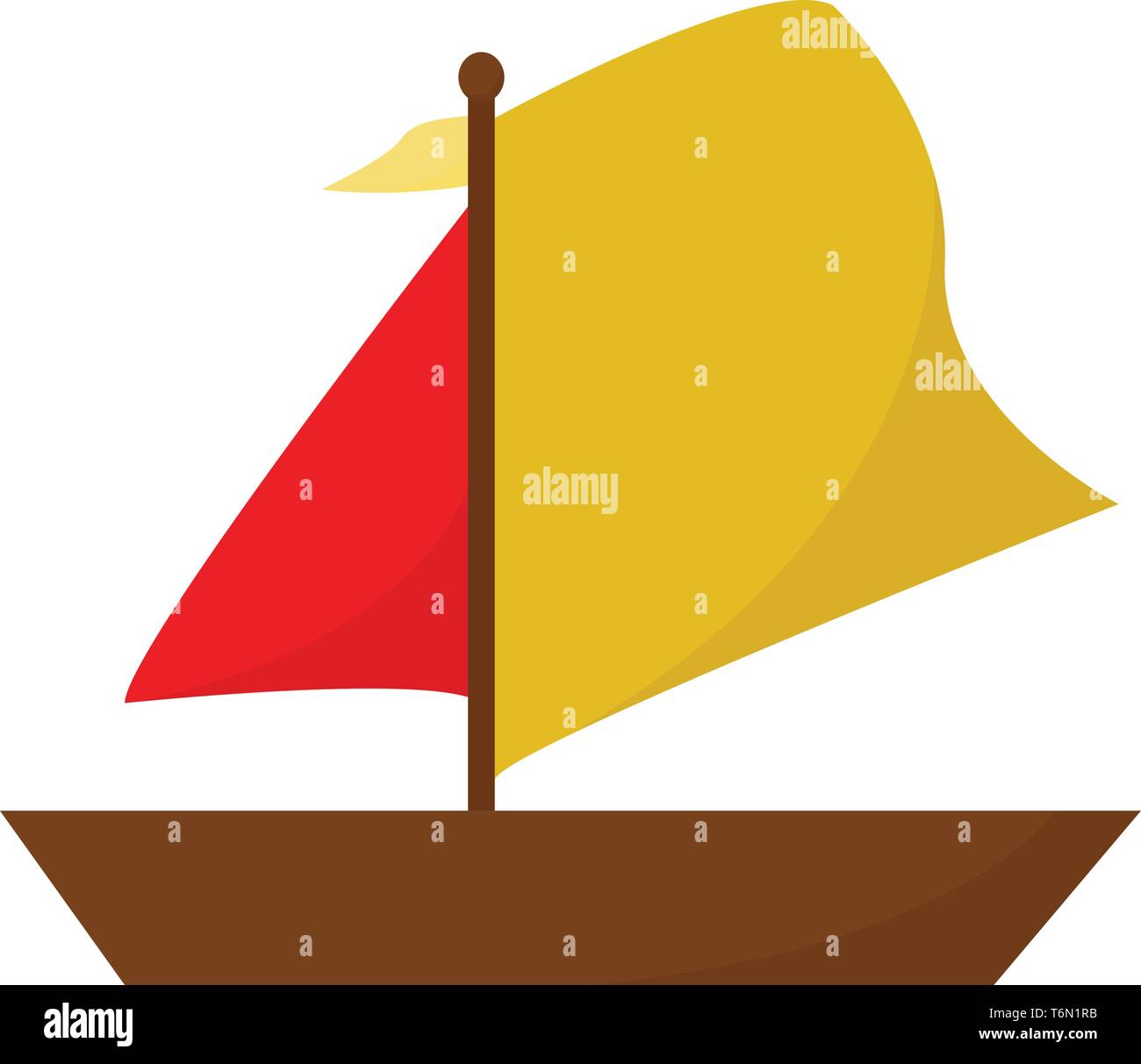 Clipart of a boat with the stem and hull in brown color jib in red ...