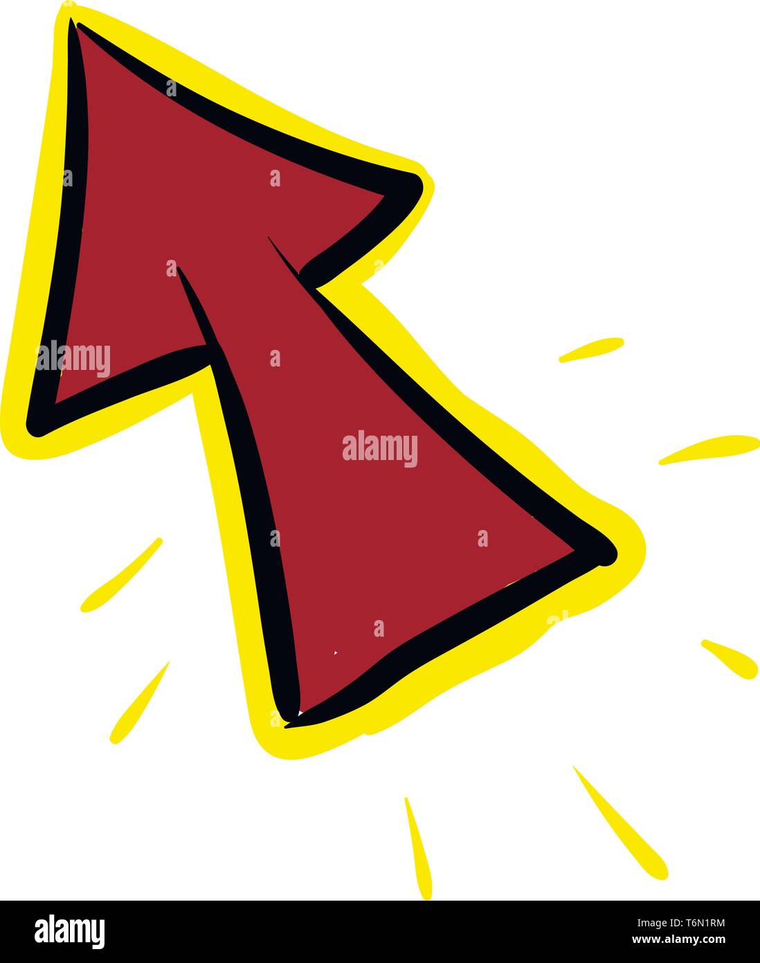 A red-colored mouse arrow with a yellow outline pointed to the up-left ...