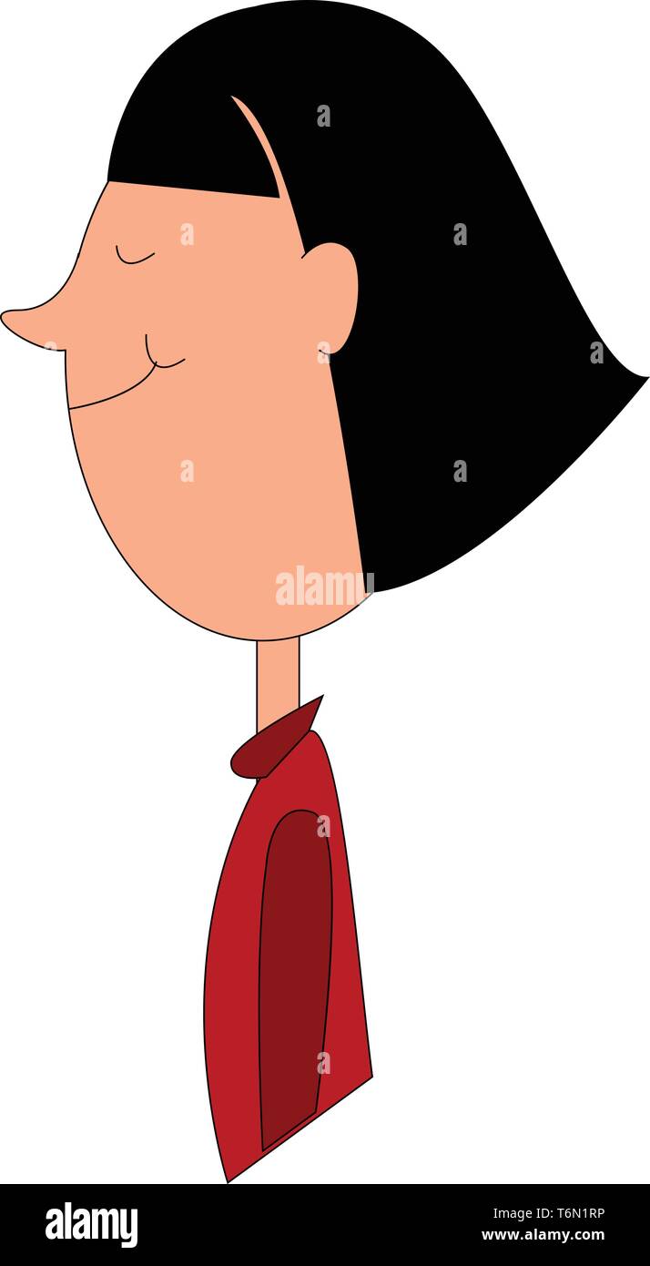 The side face of a skinny girl in her red blouse and cropped hairstyle ...