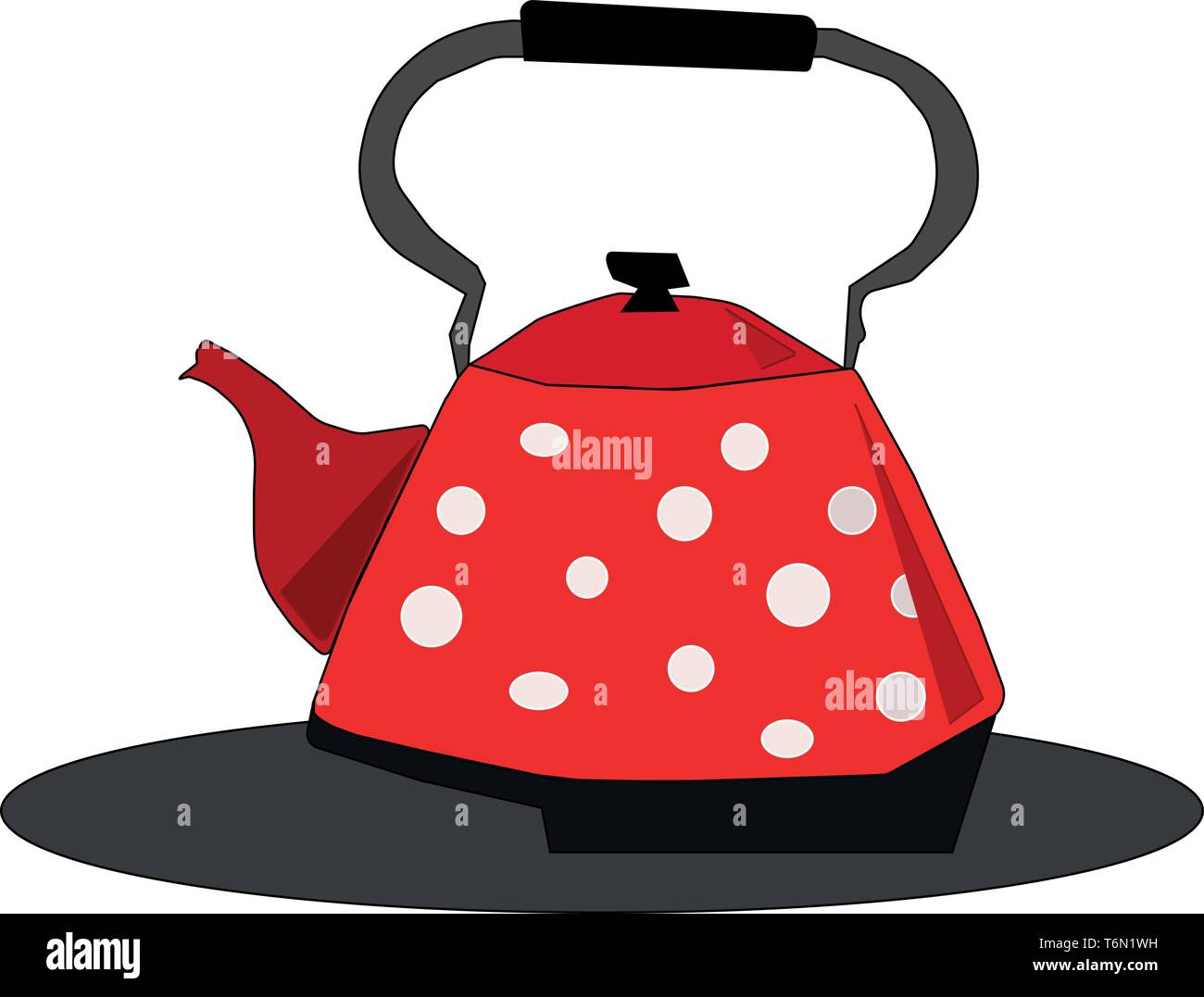 Clipart of a red kettle designed with white polka dots has a lid a ...
