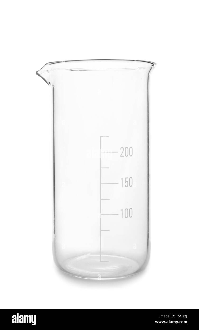 Empty glass beaker on white background Stock Photo - Alamy