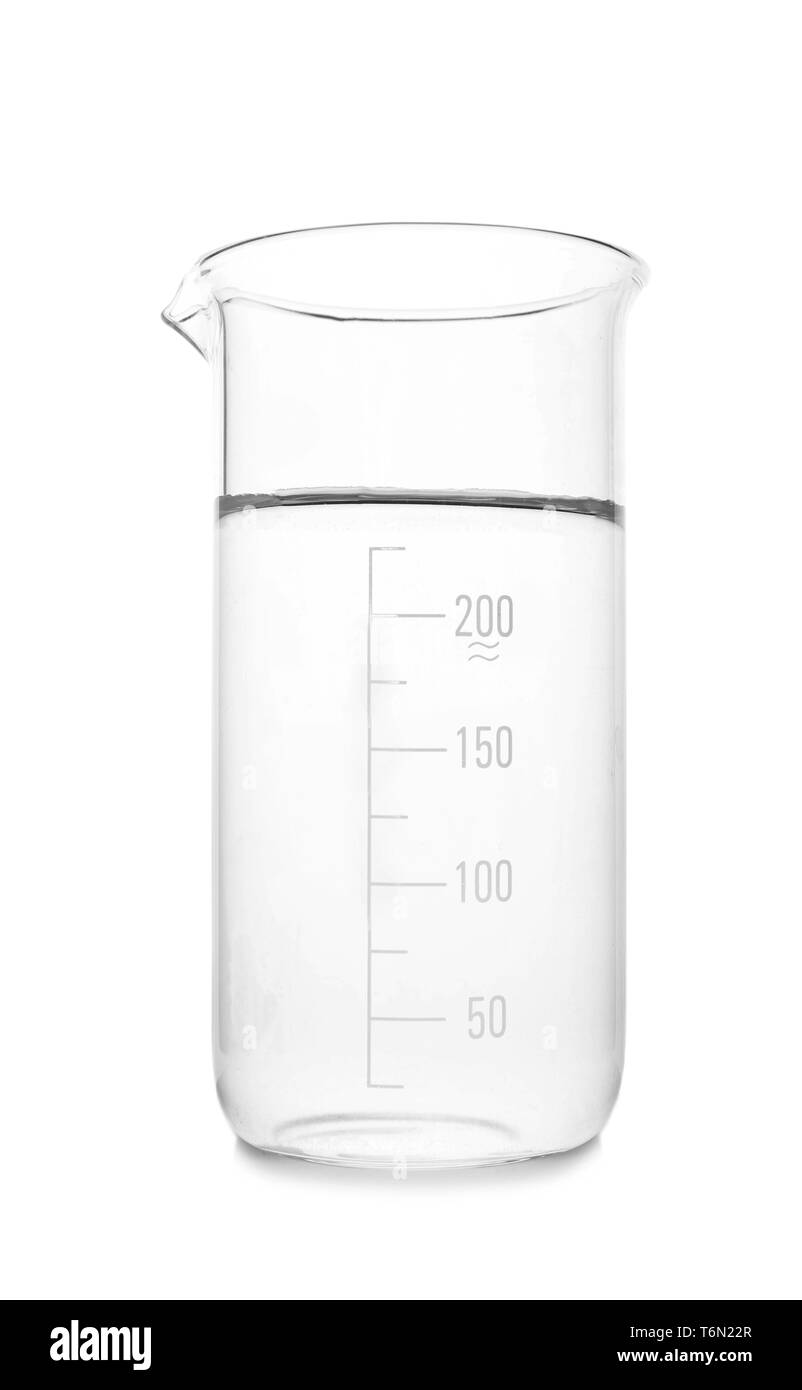 Glass beaker with water on white background Stock Photo - Alamy