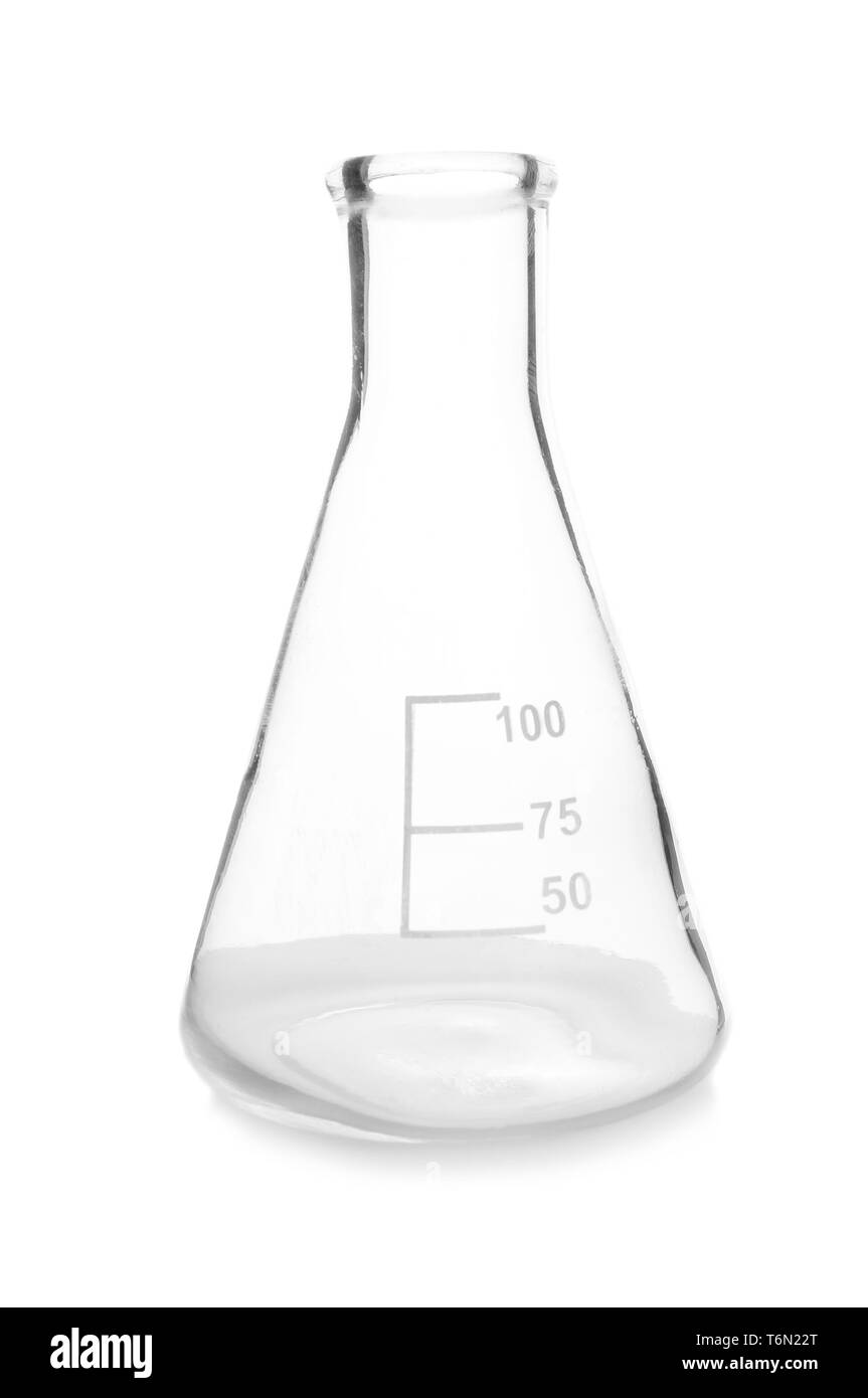 Empty test flask on white background Stock Photo - Alamy