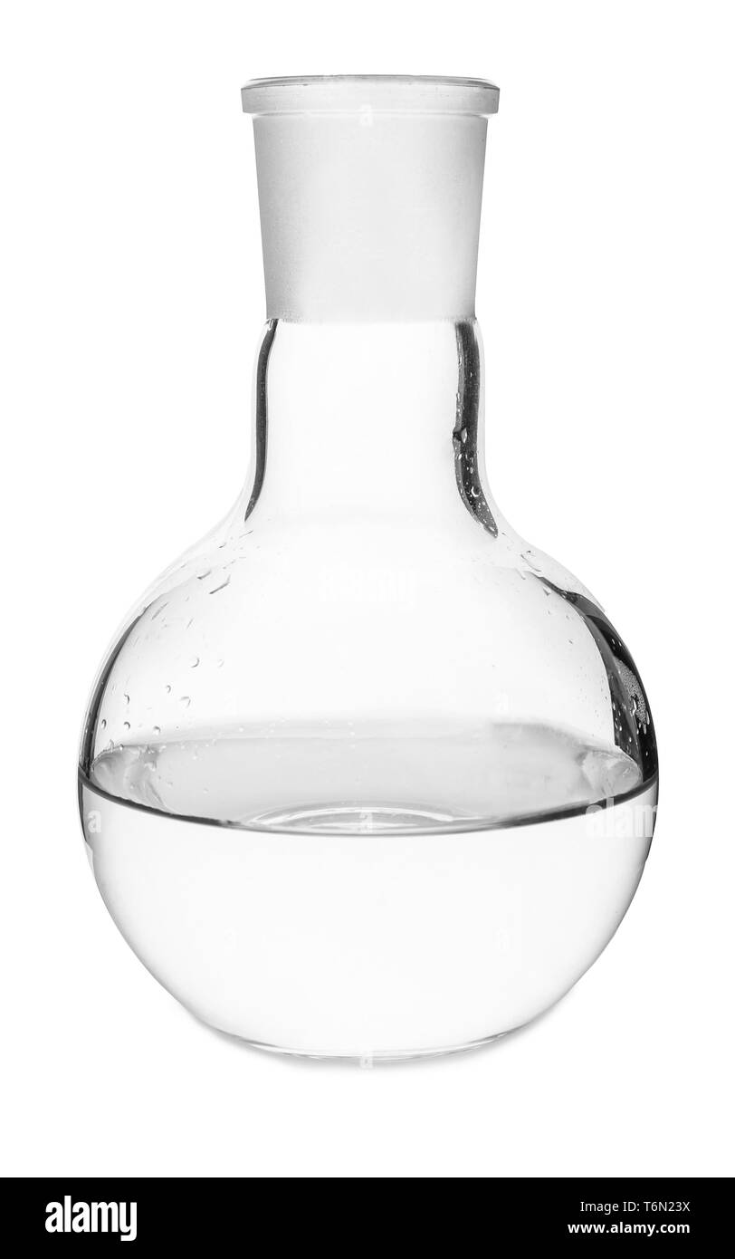 Test flask with water on white background Stock Photo - Alamy