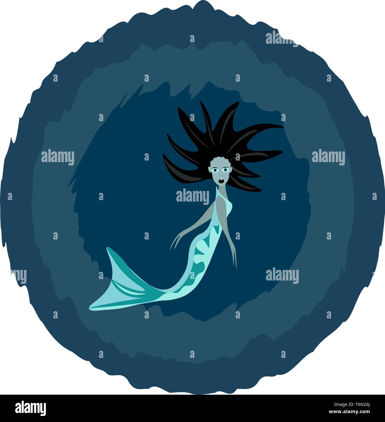 A blue-colored mythical sea creature with the head and trunk of a woman ...