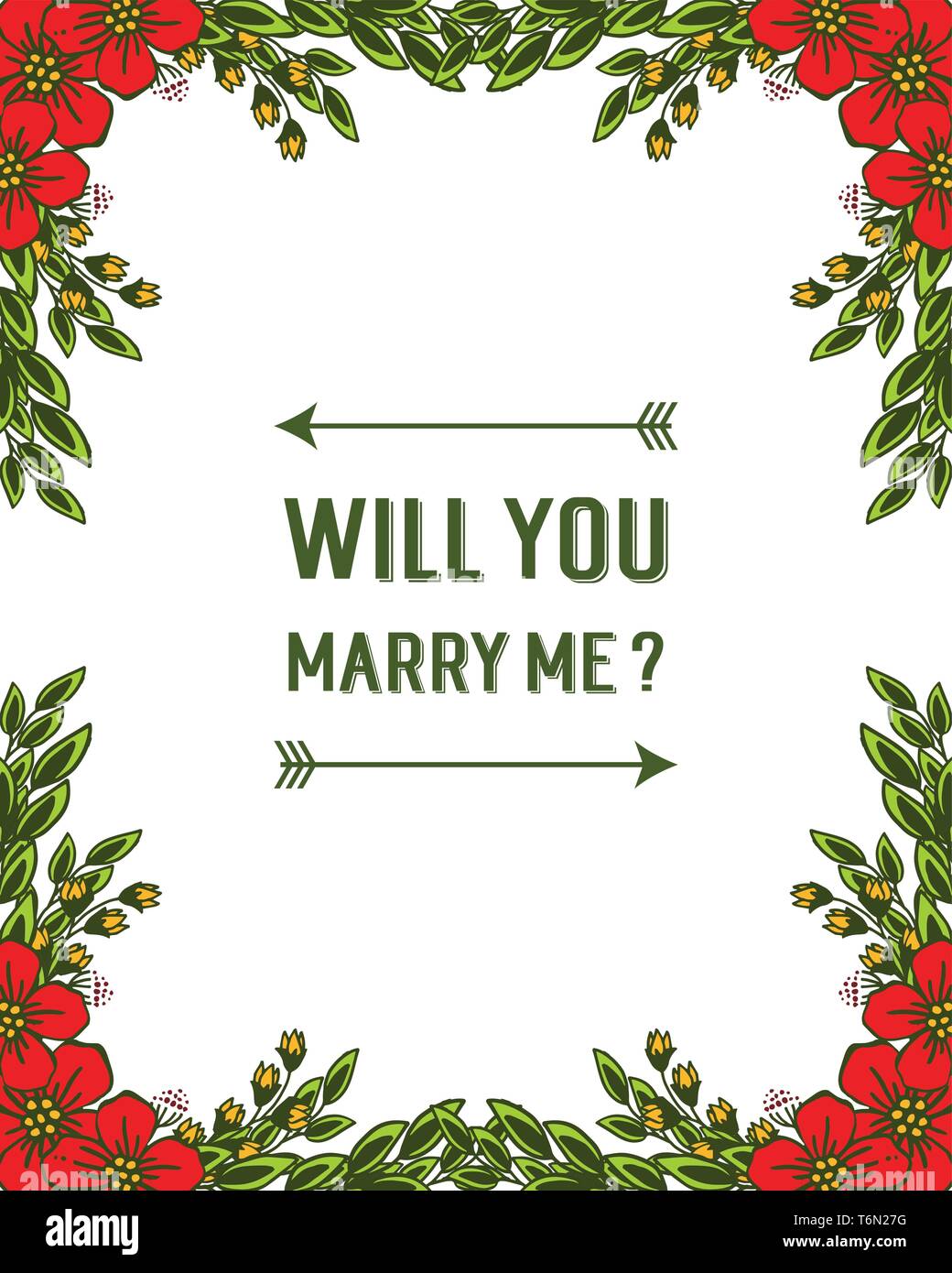 Vector illustration artwork red wreath frame for letter will you marry ...