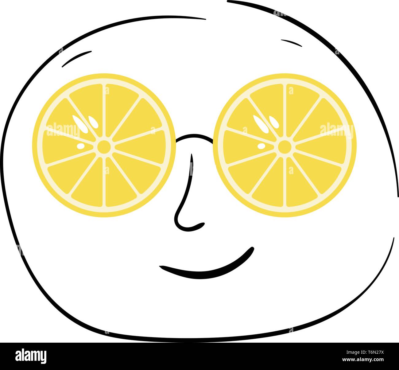 Cartoon face of a man with sliced lemon over eyes is smiling vector ...
