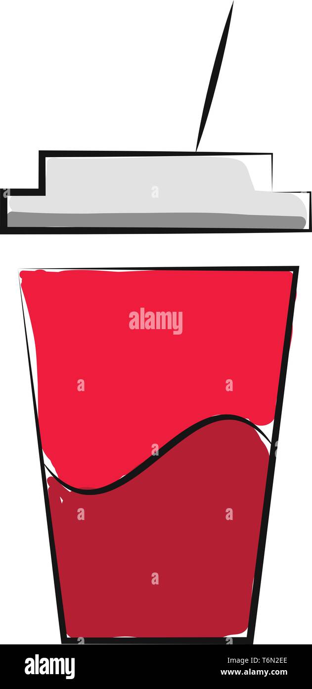 A cup of juice in a red-colored disposable plastic red party cup with ...