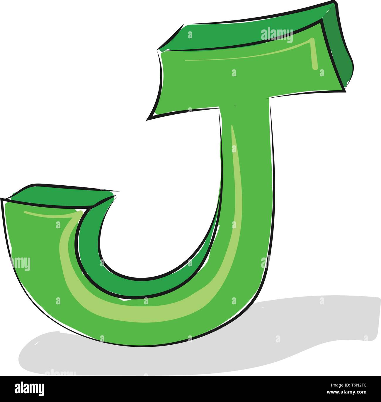 A green-colored figurine represents the alphabet J and its shadow cast ...